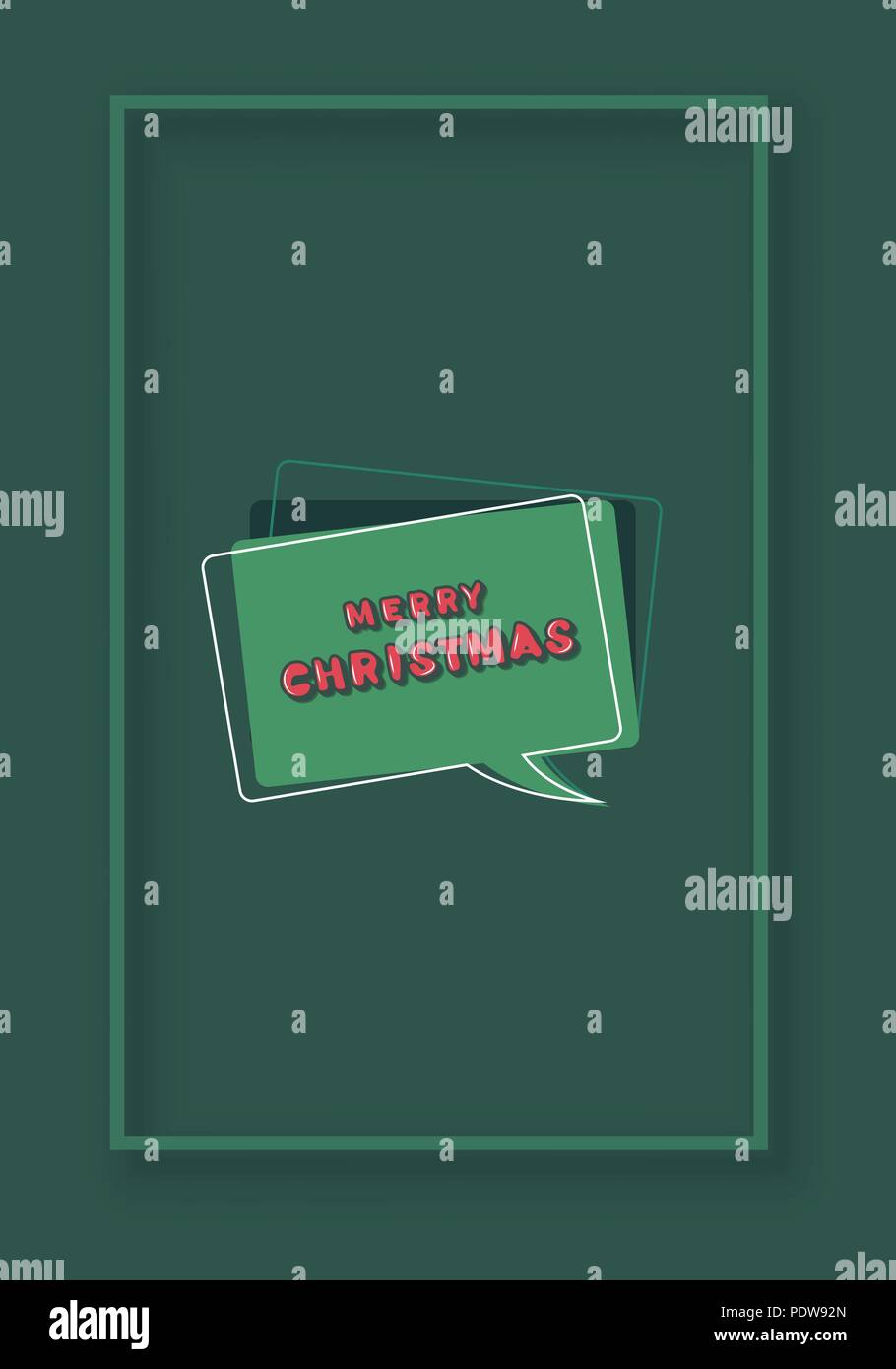 Merry Christmas inscription with speech bubble, dark green frame and ...