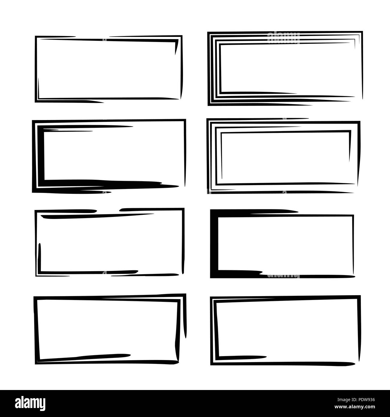 Set of black square grunge frames. Collection of geometric empty ...