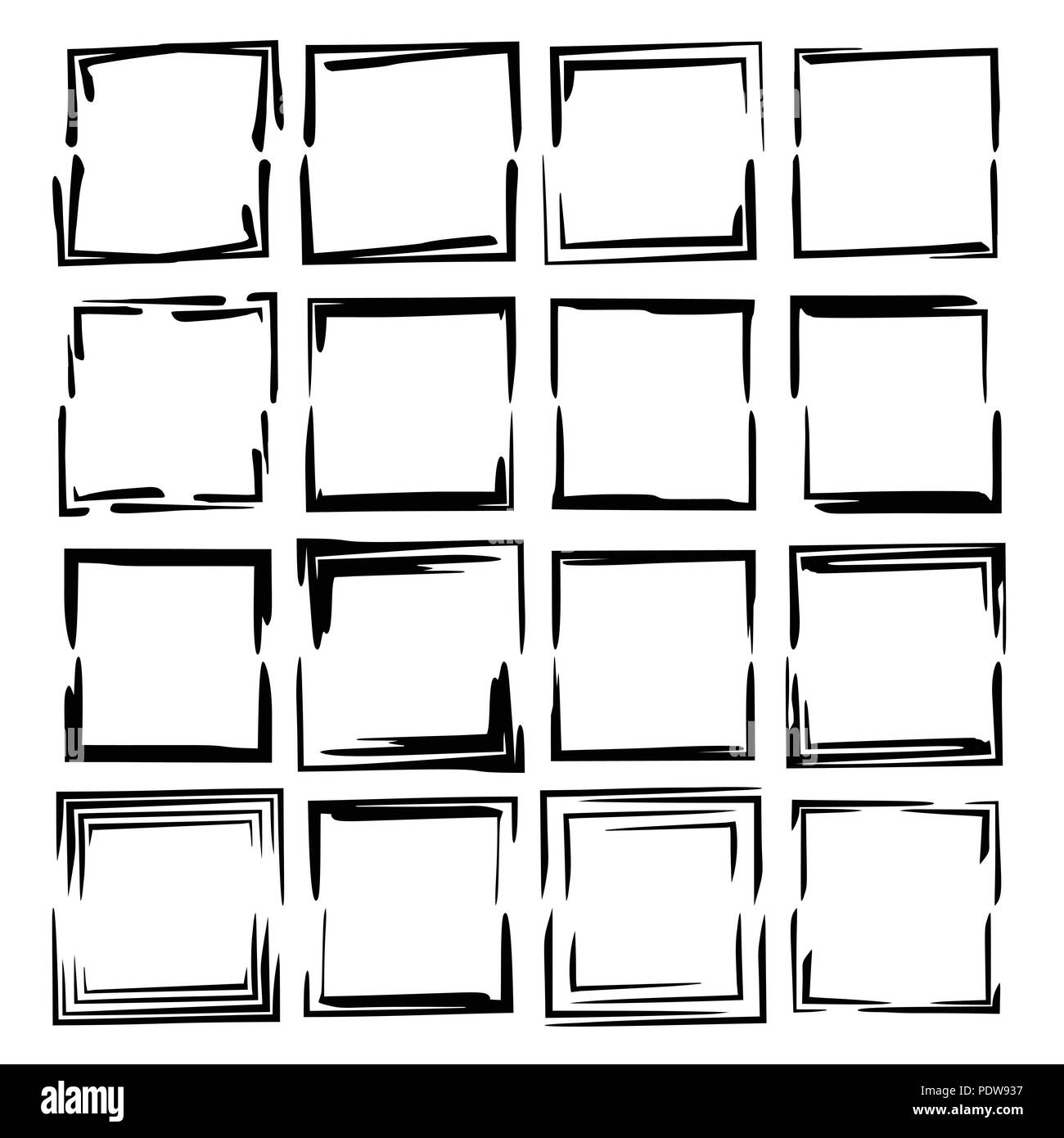 Set of black square grunge frames. Collection of geometric rextangle empty borders. Vector ...