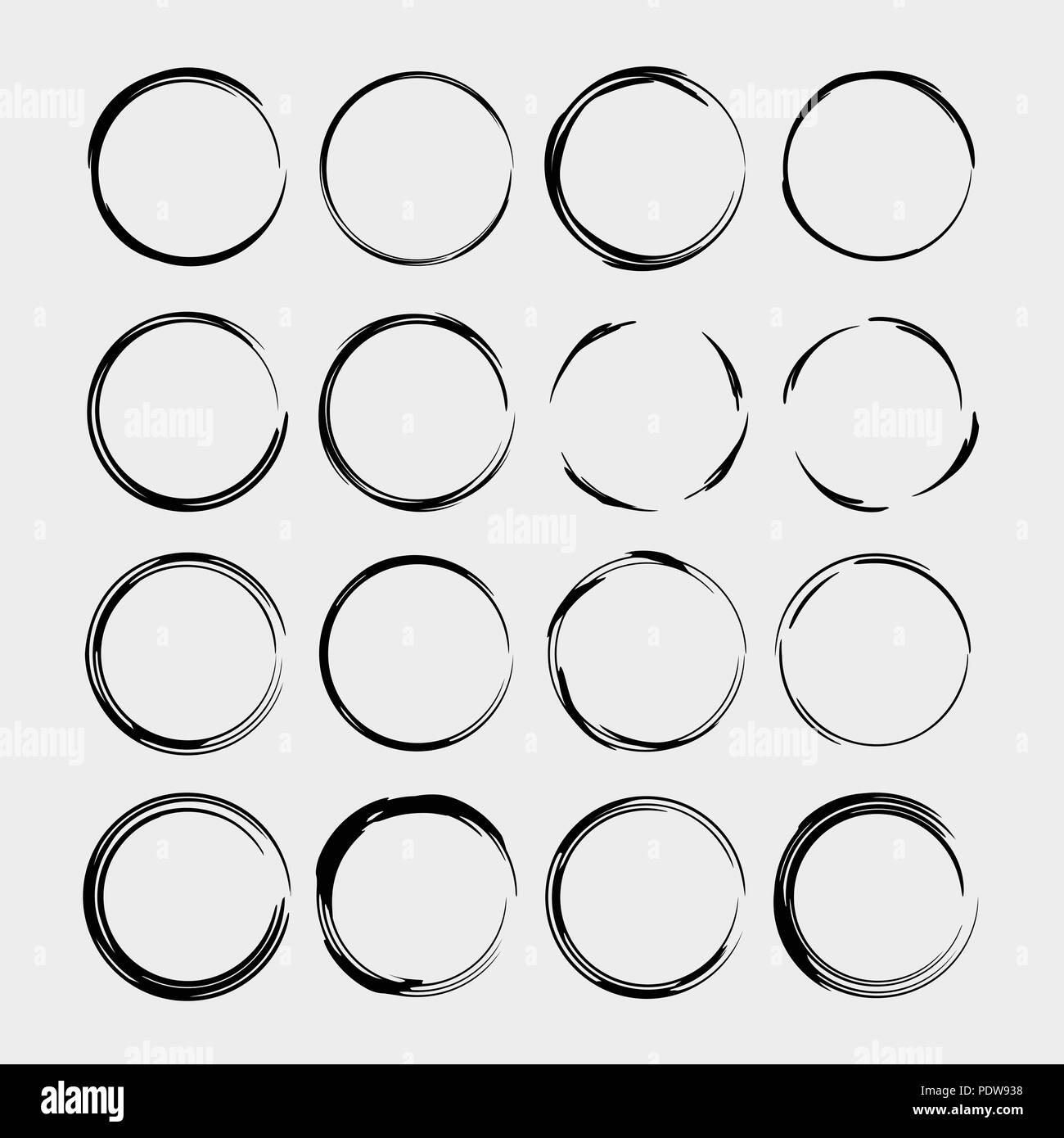 Set of round grunge frames. Empty circlular borders isolated. Vector ...