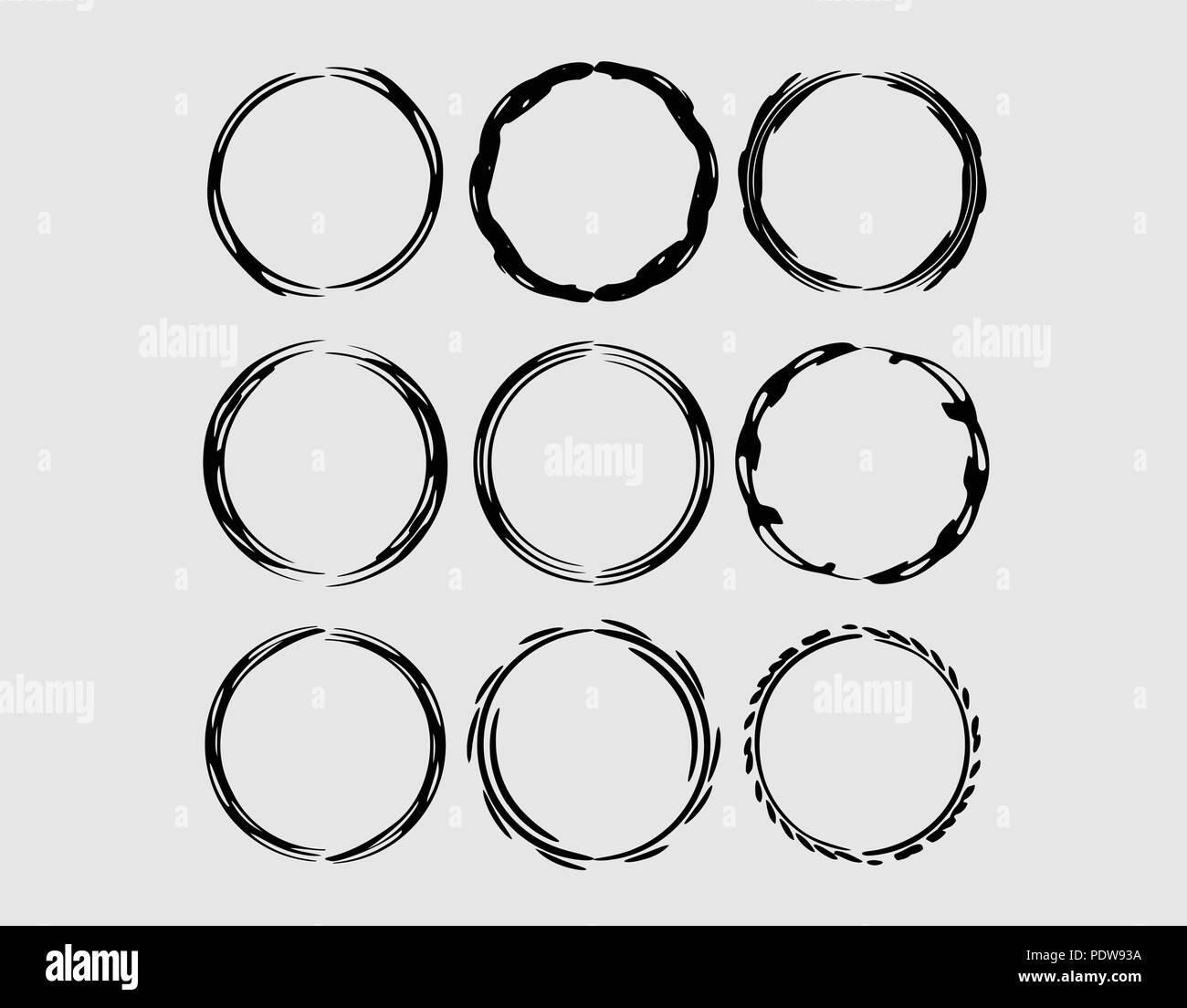 Set of round grunge frames. Empty circlular borders isolated. Vector ...