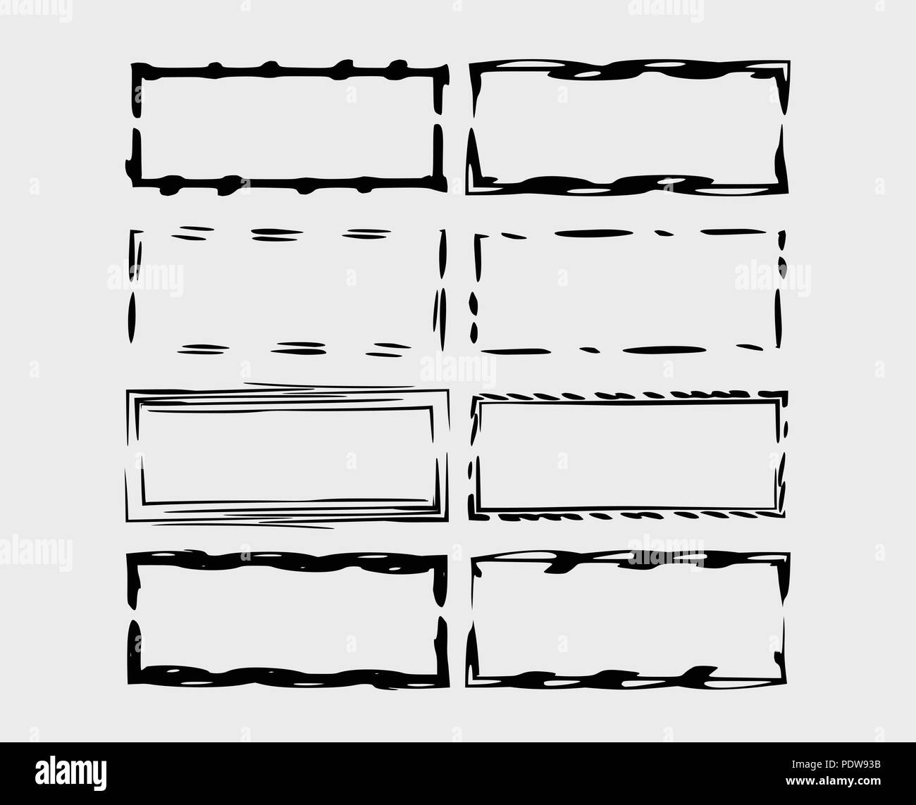 Set of rectangle grunge frames. Geometric linear empty borders ...