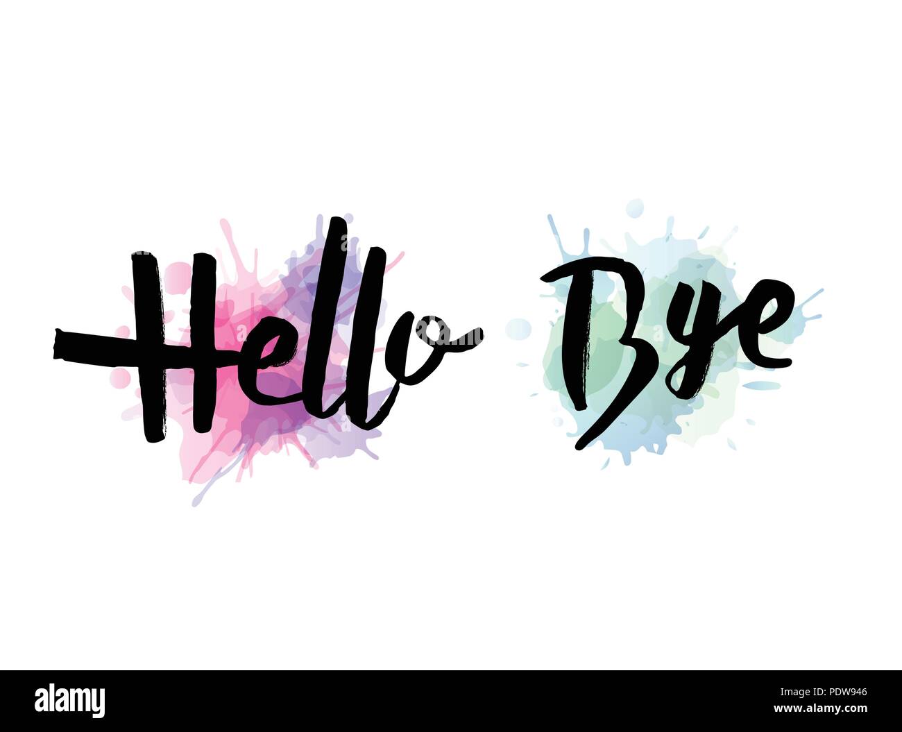 Hello and Bye quotes isolated on white background. Creative handwritten ...