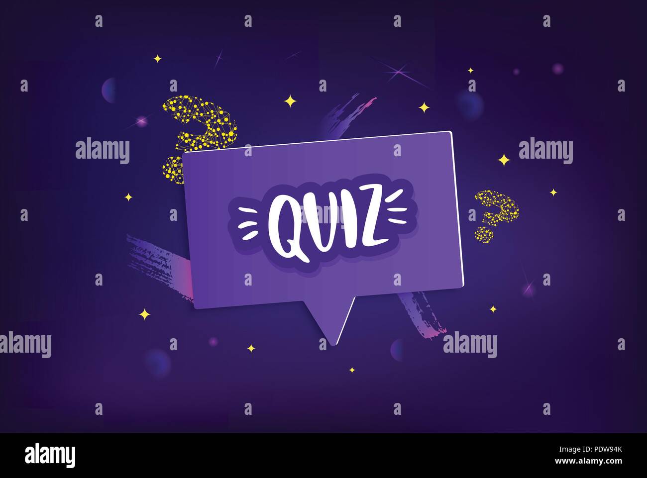 Quiz sticker. Handwritten lettering with speech bubble and dark ...