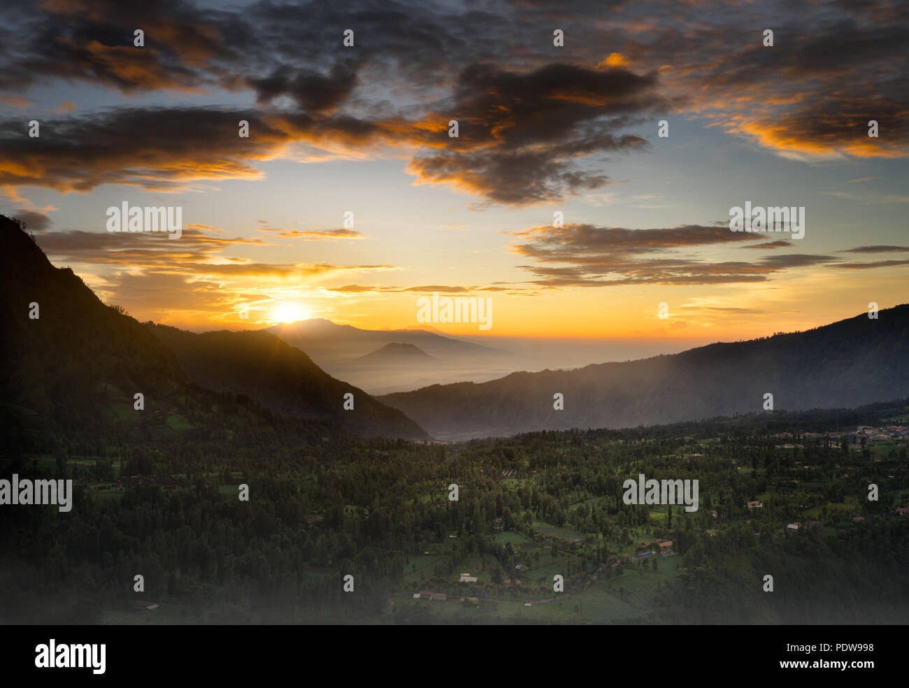 Panorama view from the top of Mount Bromo view point, in Bromo Tengger ...