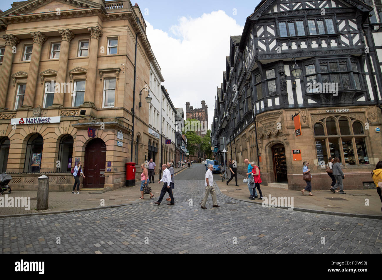 old historic buildings looking up st werburgh street towards chester ...