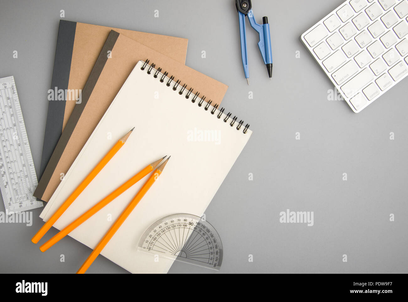 Top view of office stationary on white paper Stock Photo - Alamy