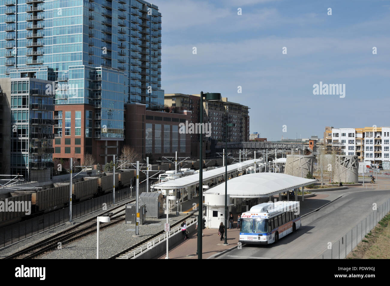 Light Rail and bus stop at Union Station in Denver, part of the ...