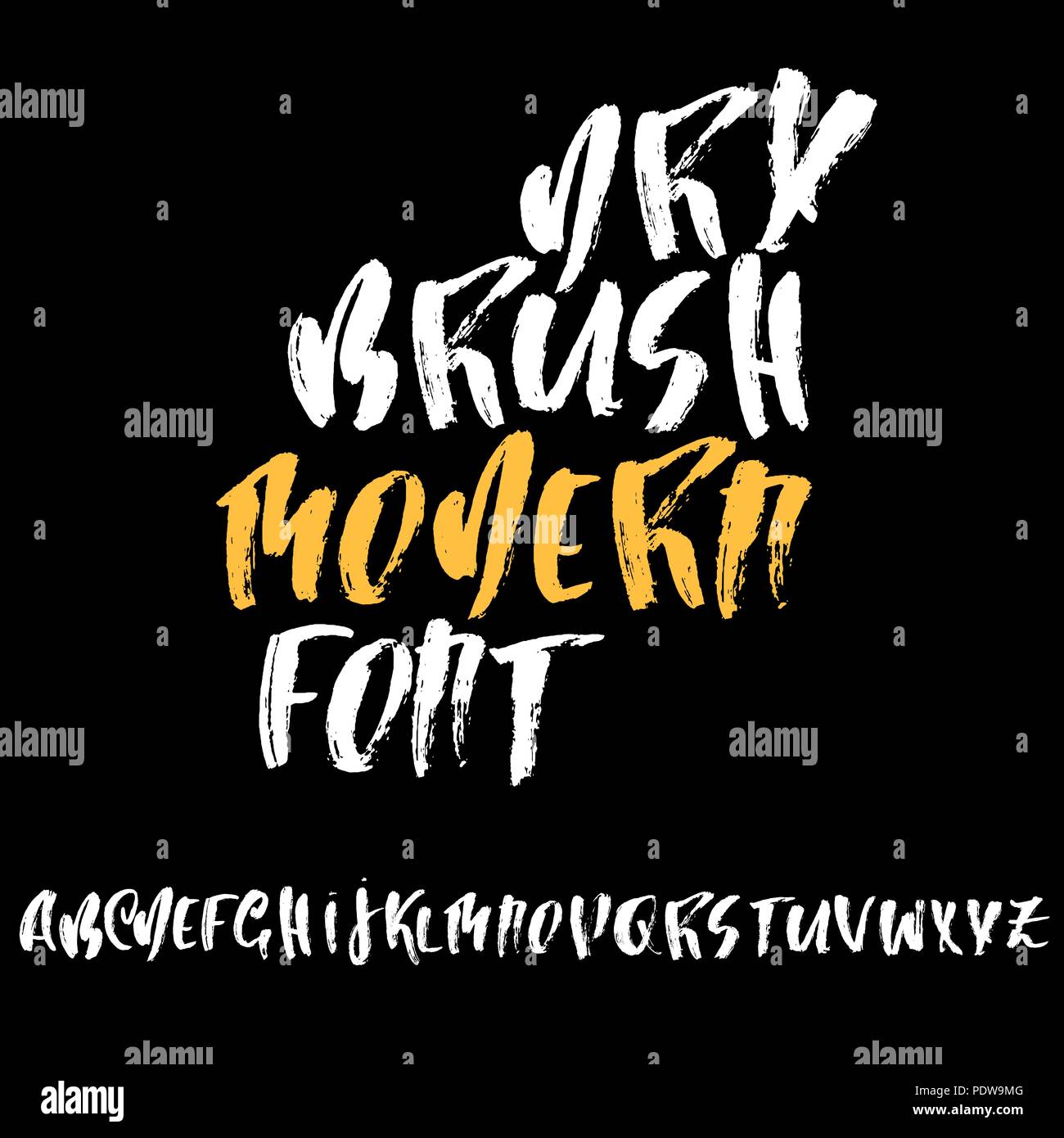 Hand drawn modern dry brush lettering. Grunge style alphabet ...