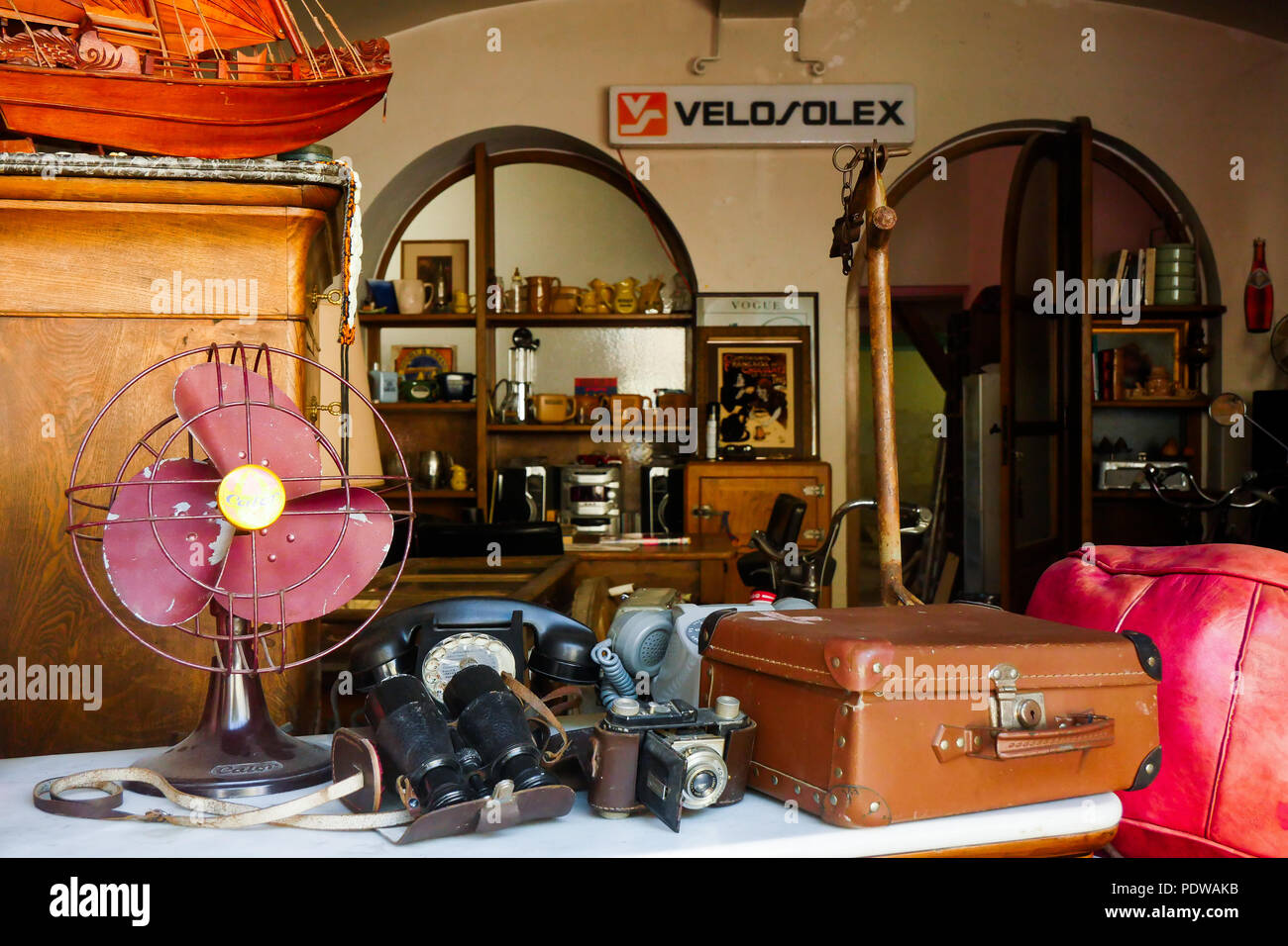 La Collégiale center, second hand shop, Barjols, Var, France Stock ...