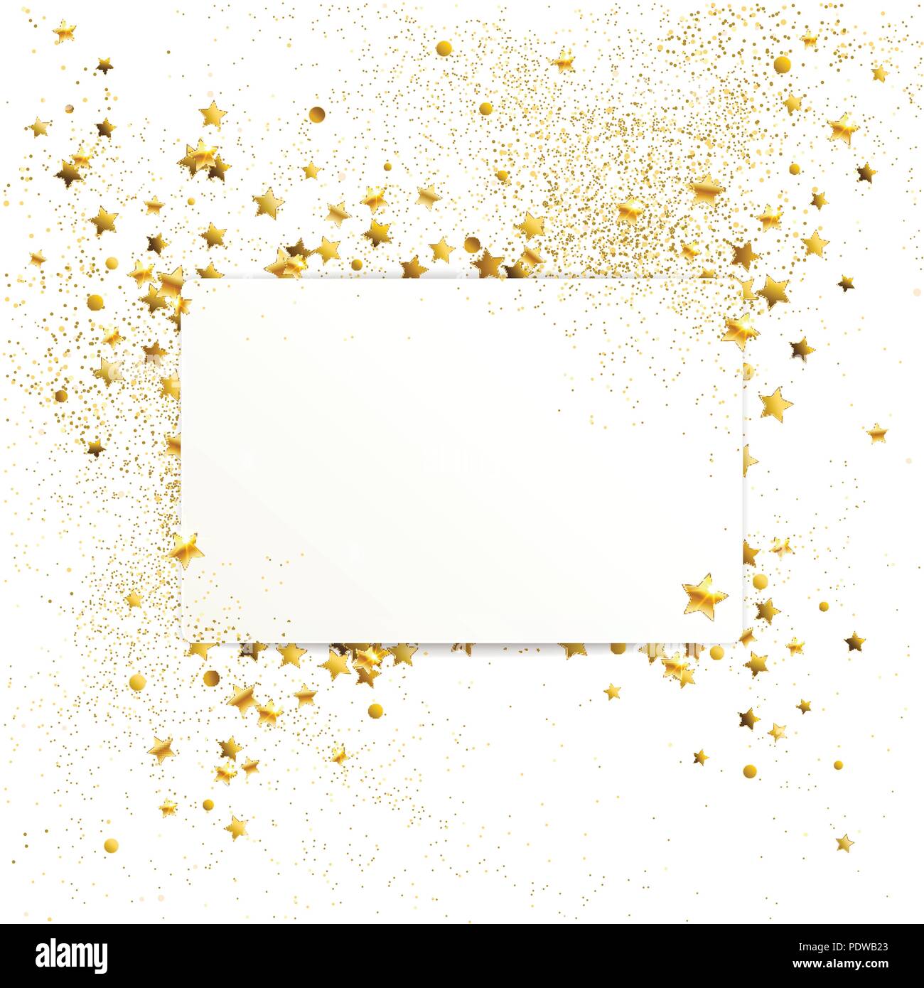 banner with confetti of gold stars and sparkles on white background ...