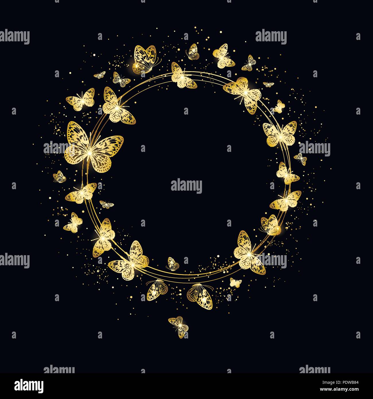 Golden butterfly on black Stock Vector Images - Alamy