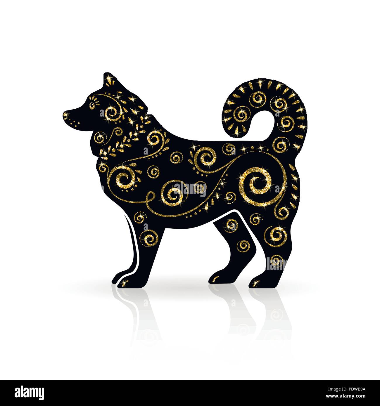 stylized dog with gold ornament on a white background Stock Vector ...