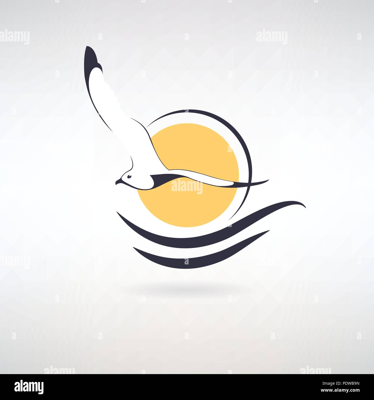 symbol seagull on a background of the sun and sea waves Stock Vector ...