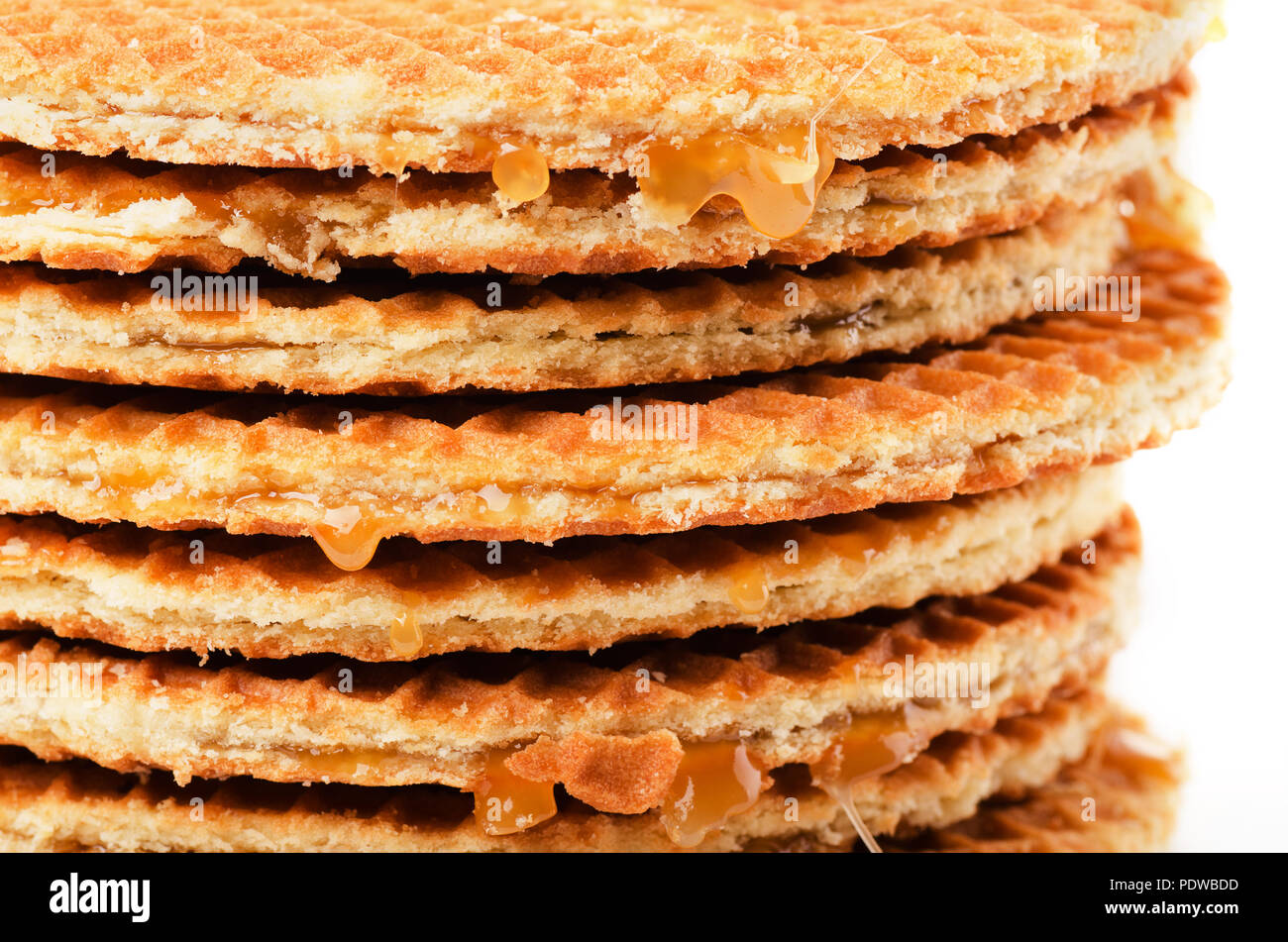 Stack of stroopwafel or caramel filled traditional dutch waffle ...