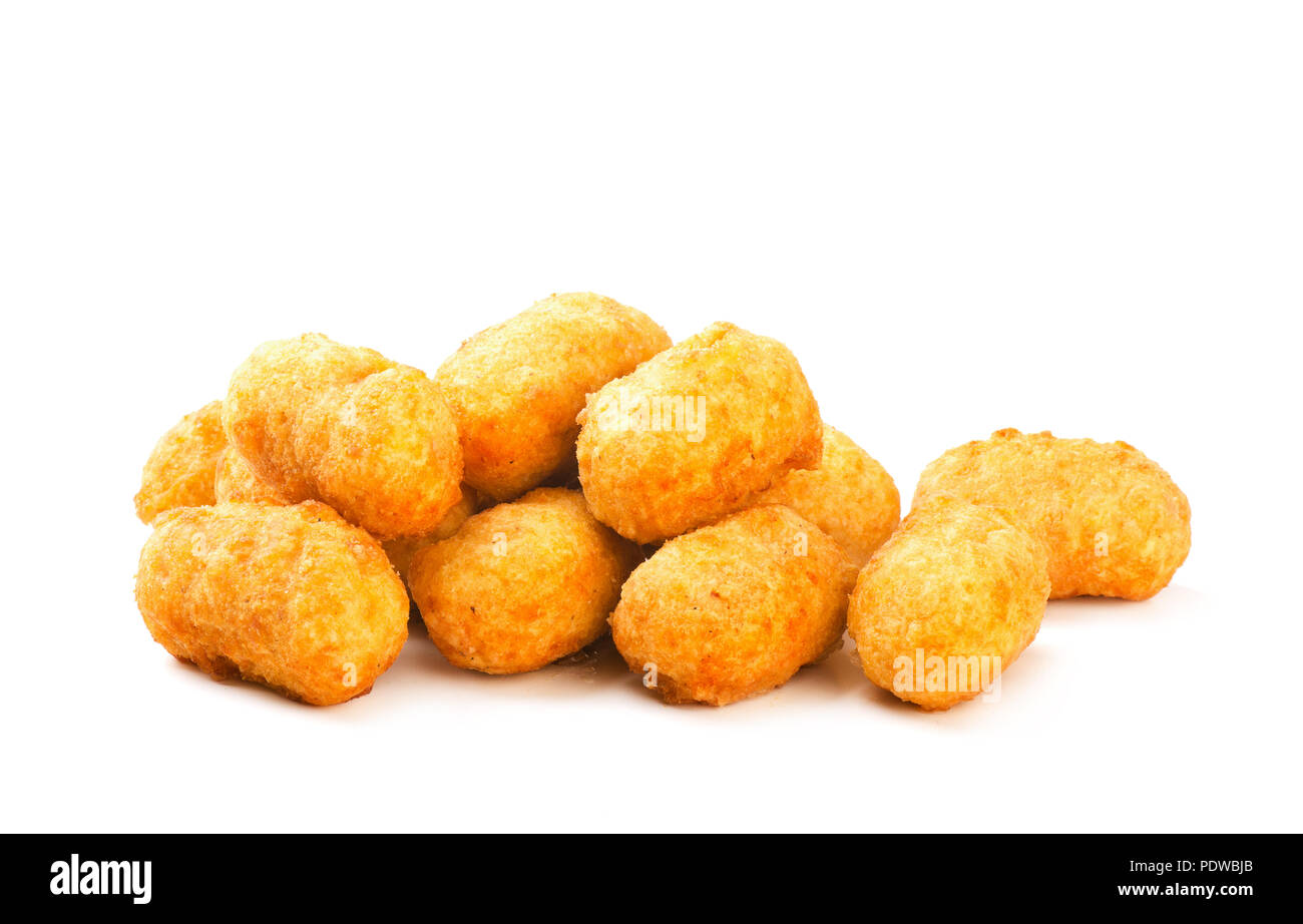 Fried crispy round chicken nuggets isolated on a white background Stock ...