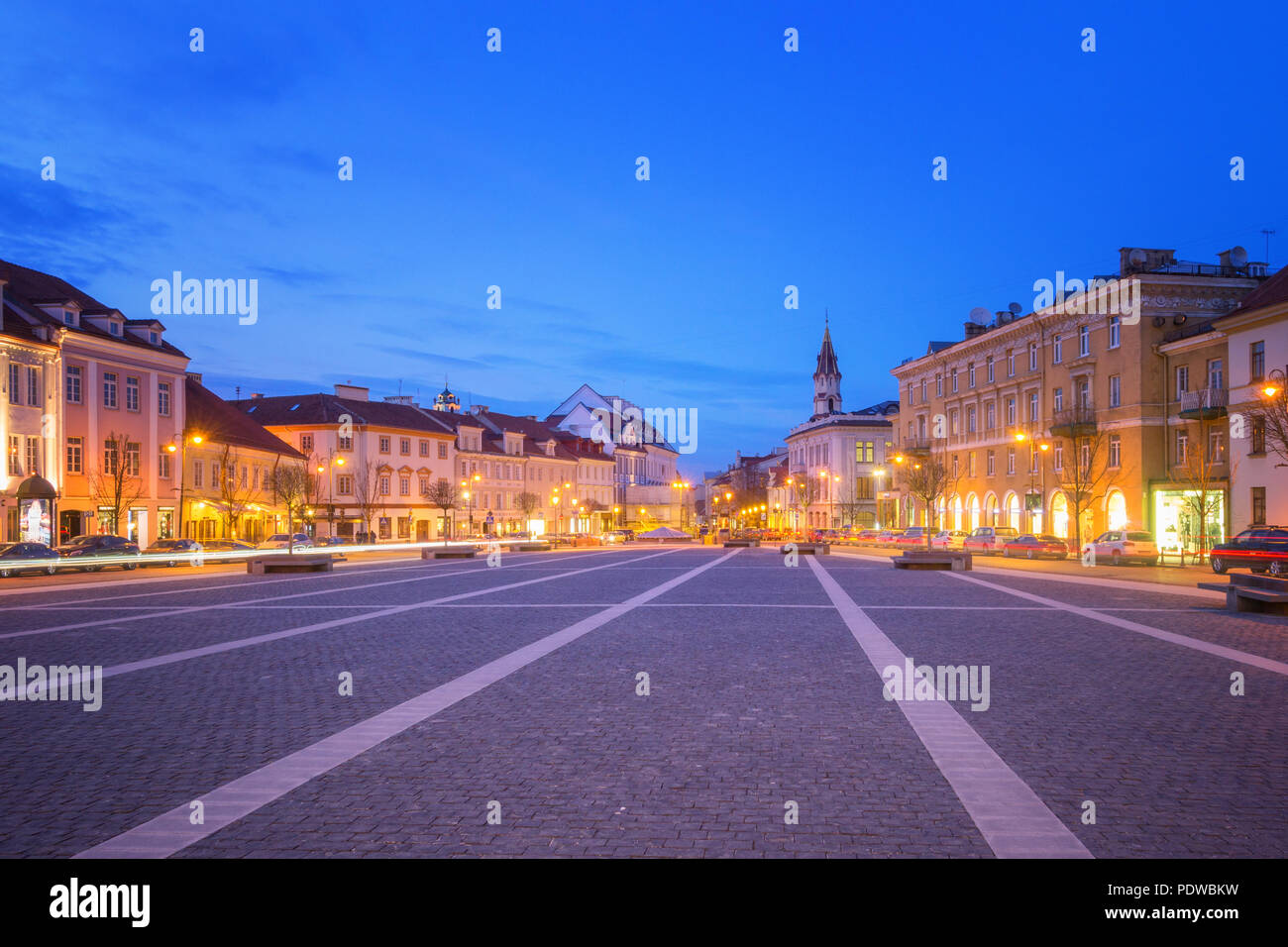 Vilnius Town Hall Square at Night, Lithuania Stock Photo - Alamy