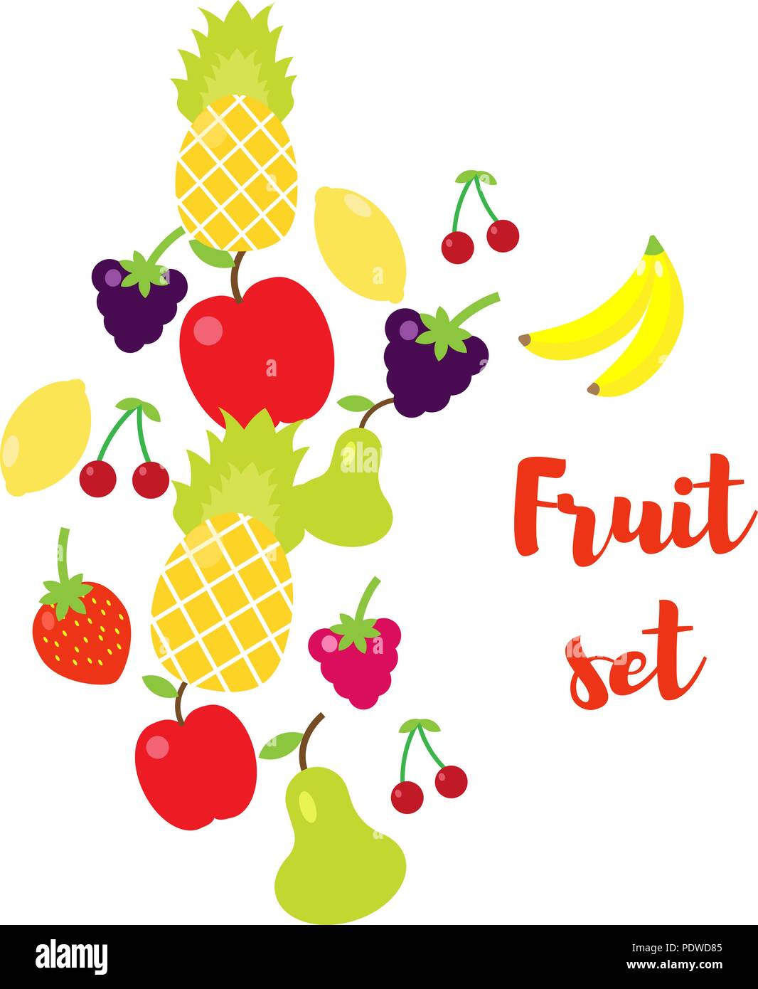 Vector illustration. Multicolored fruits in the style of flat in a ...