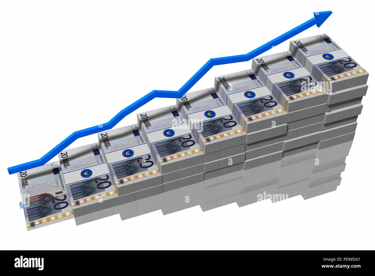 3D illustration. Stack of banknotes with graphic symbol growing Stock ...