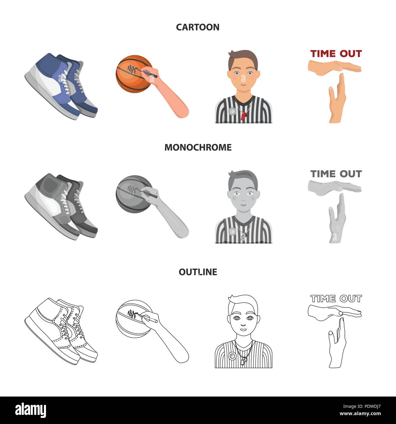 Basketball and attributes cartoon,outline,monochrome icons in set ...