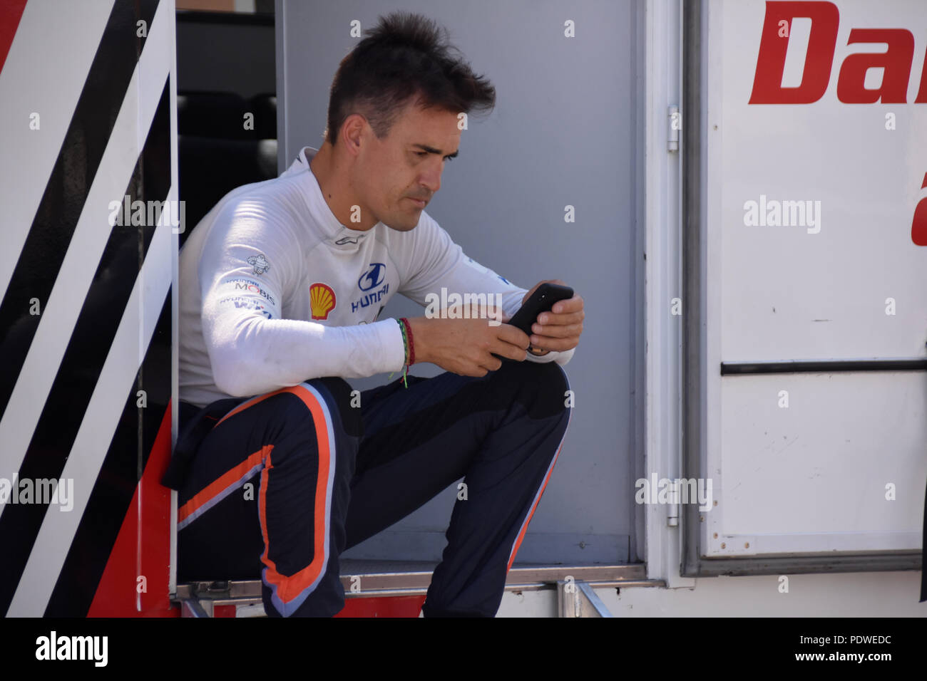 Spanish rally driver Dani Sordo is seen during tests of his Hyundai R5 ...