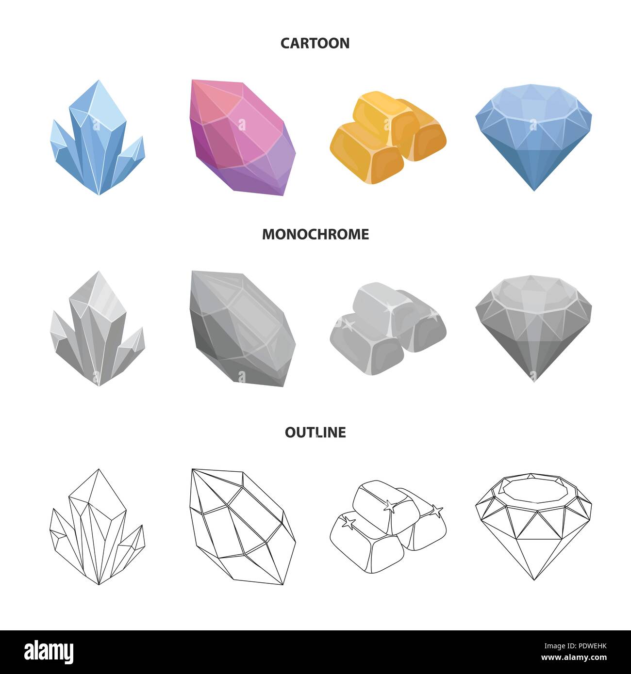 Crystals, minerals, gold bars. Precious minerals and jeweler set ...