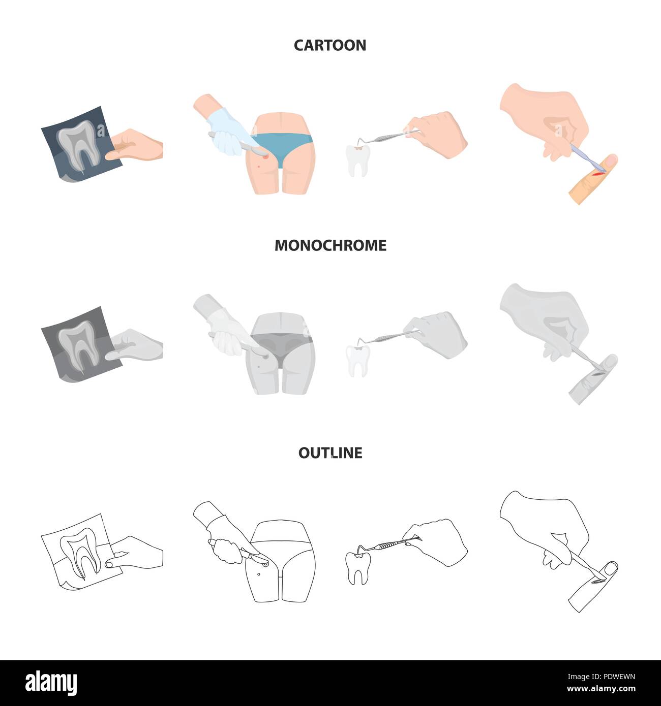 Tooth, X-ray, instrument, dentist and other icon in cartoon,outline ...