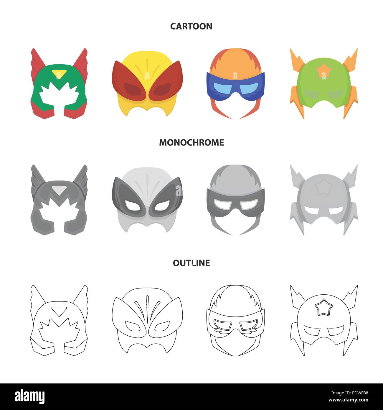 Mask on the head, helmet.Mask super hero set collection icons in ...