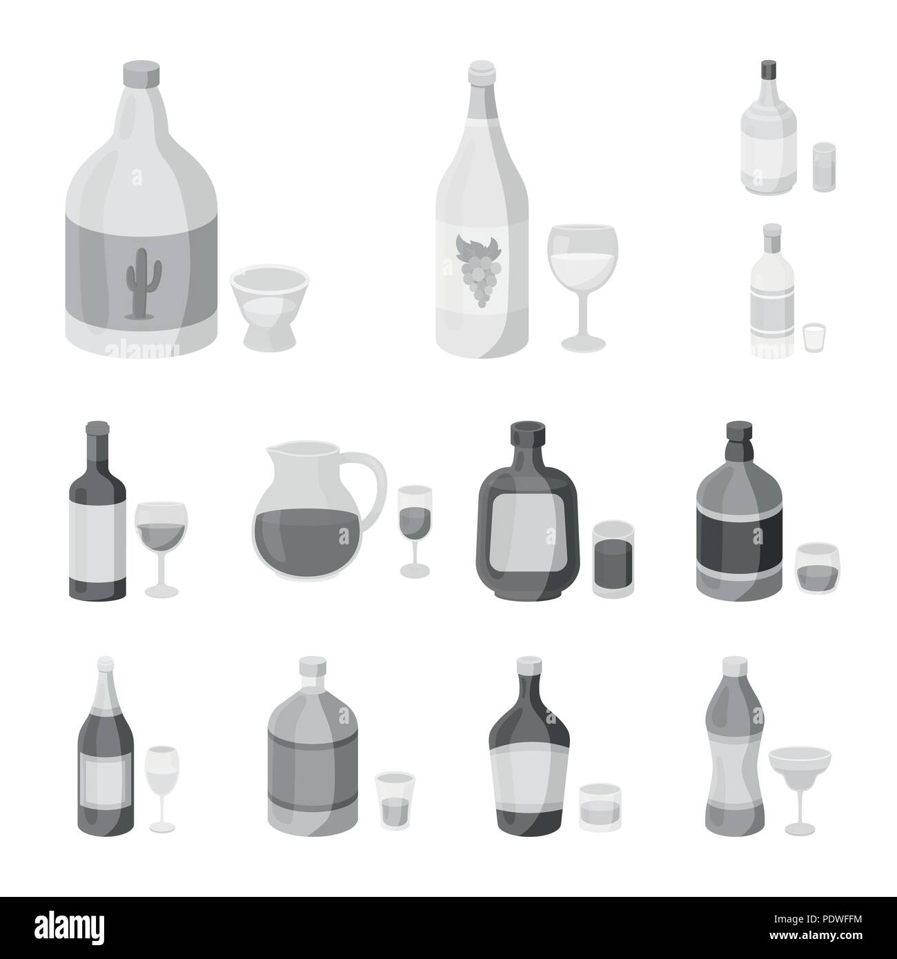 Types of alcohol monochrome icons in set collection for design. Alcohol ...