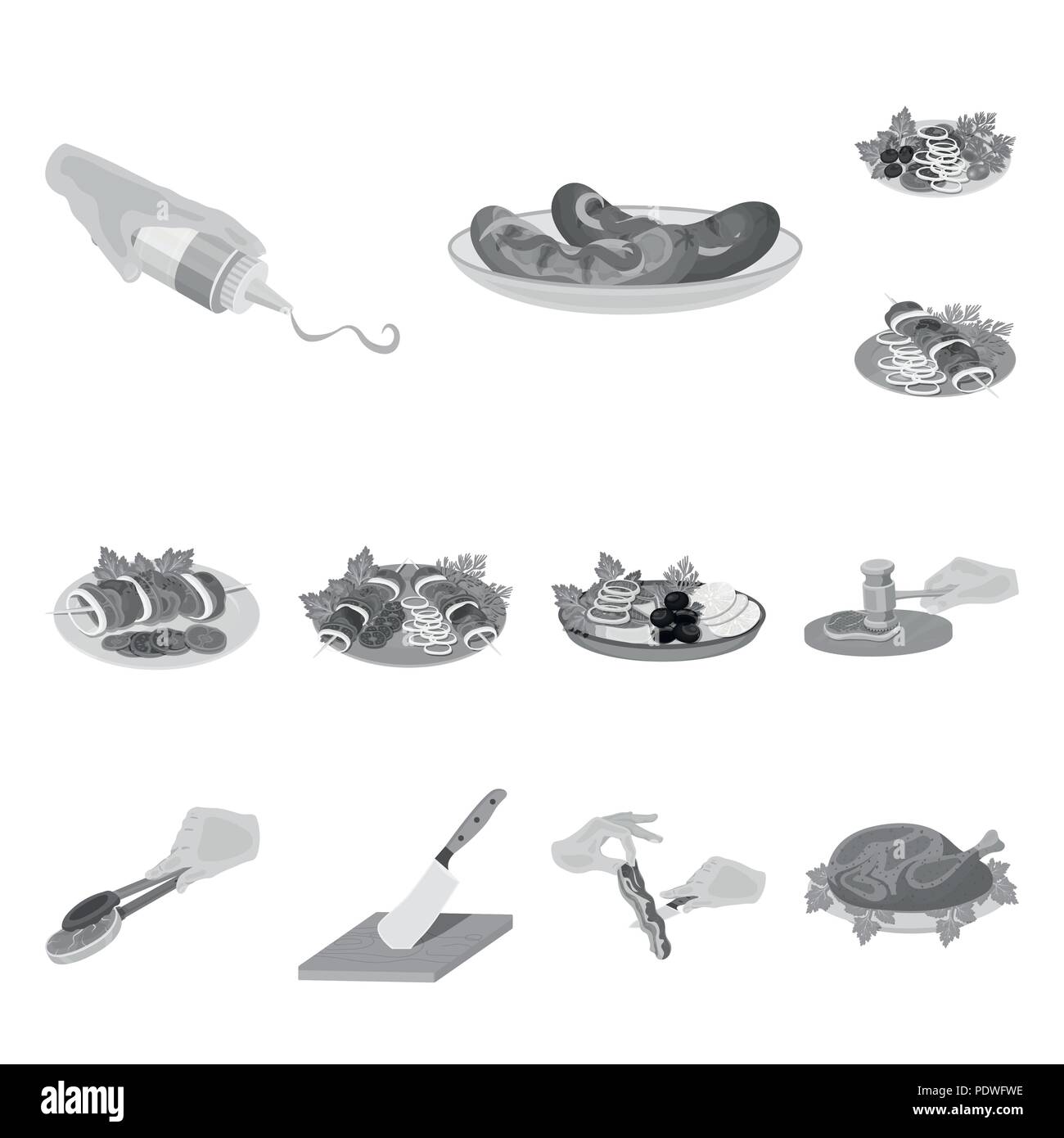 Cooking food monochrome icons in set collection for design. Kitchen ...