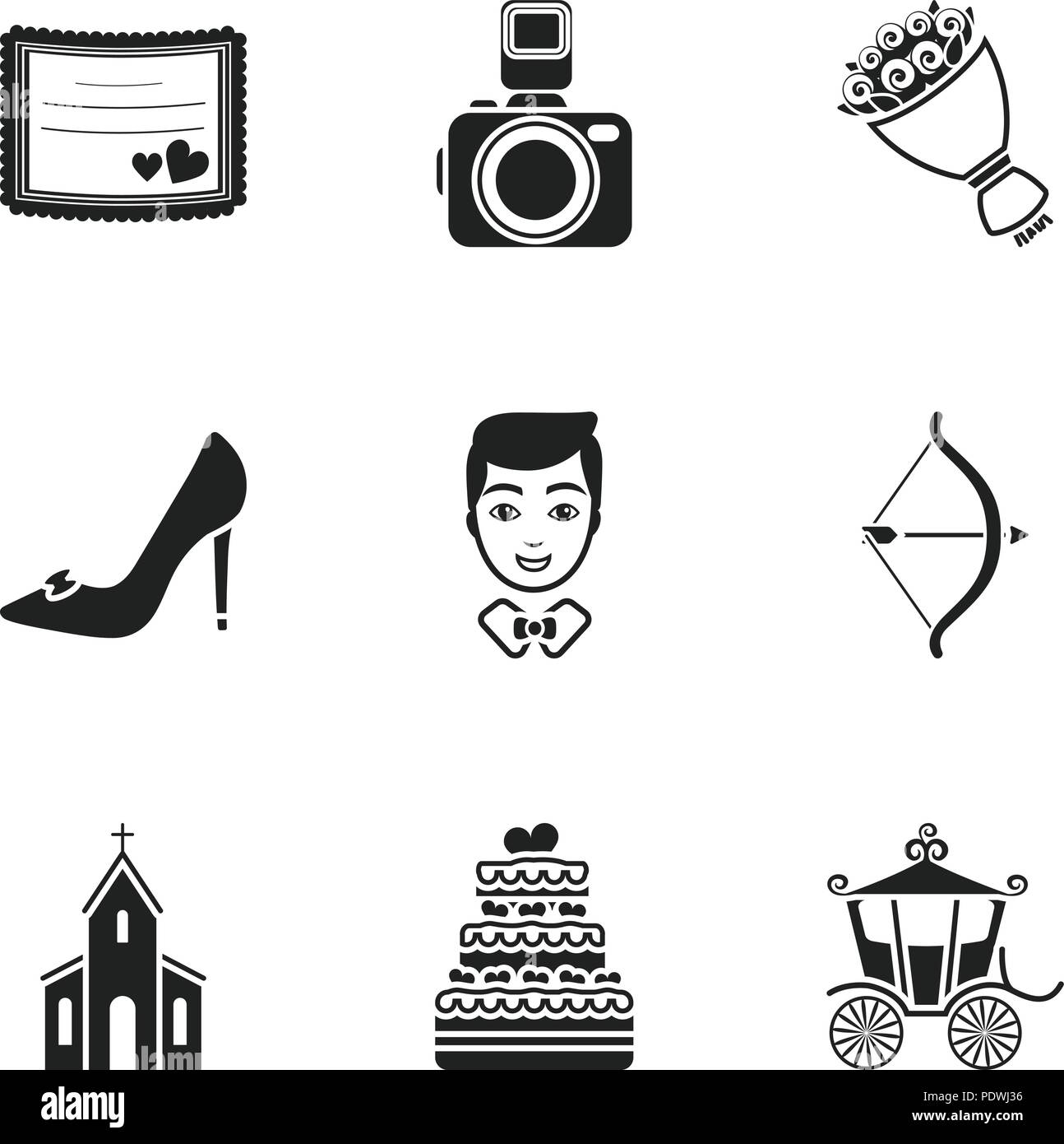 Weeding set icons in black style. Big collection of wedding vector ...