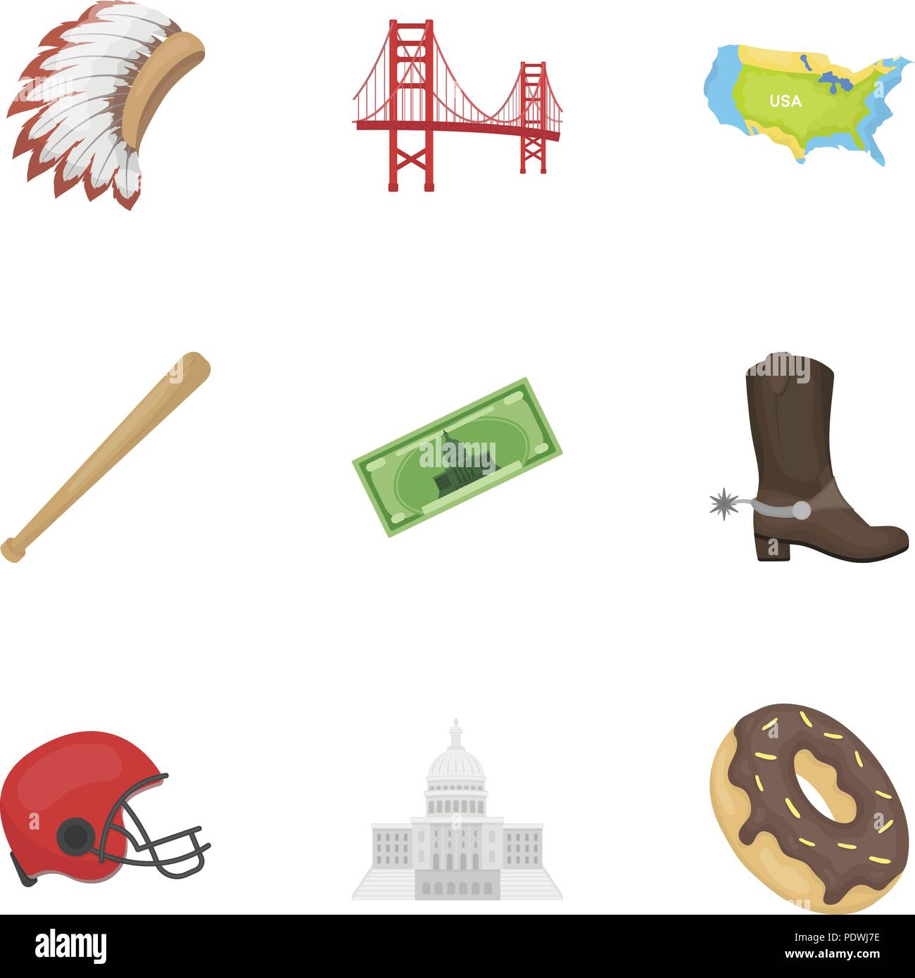 USA country set icons in cartoon style. Big collection of USA country ...
