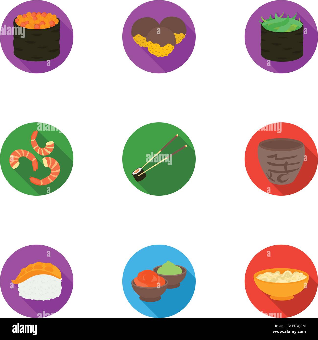 Sushi set icons in flat style. Big collection of sushi vector symbol ...