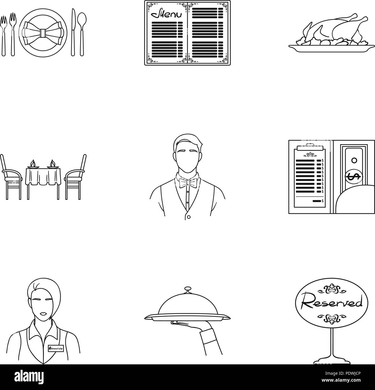 Restaurant set icons in outline design. Big collection of restaurant ...