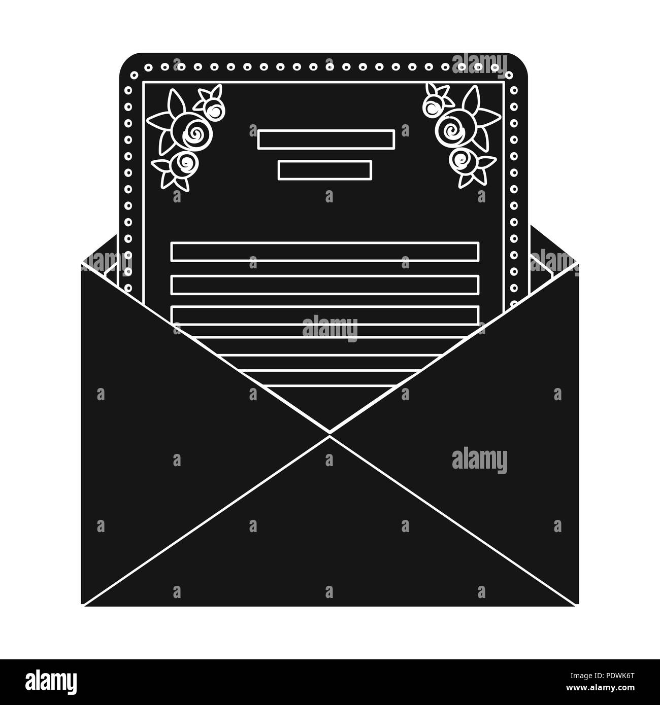 Envelope with invitation card icon in black style isolated on white ...