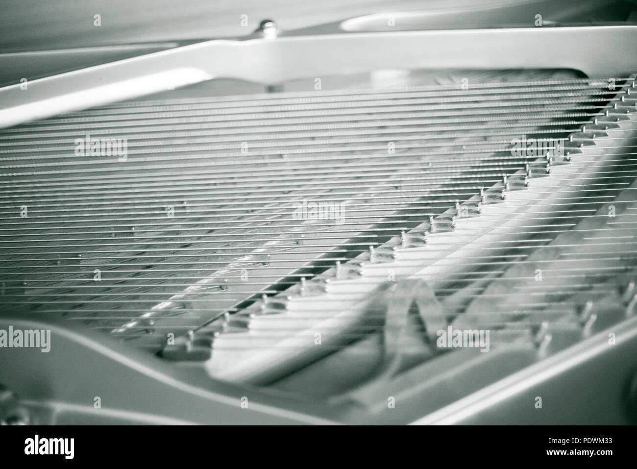 Concert hall grand piano strings ready for classical music performance ...