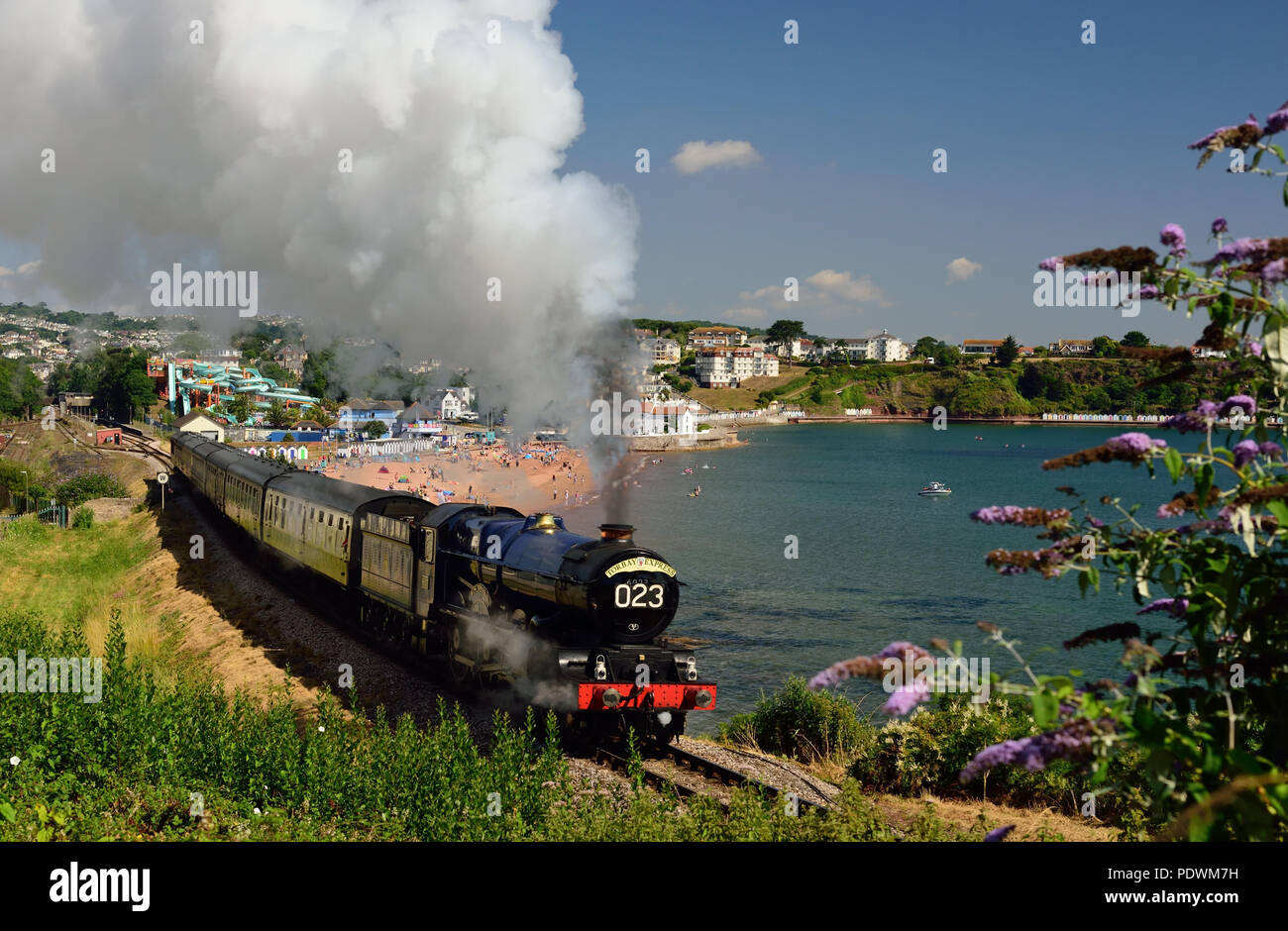 GWR King class locomotive No 6023 King Edward II leaving Goodrington on ...