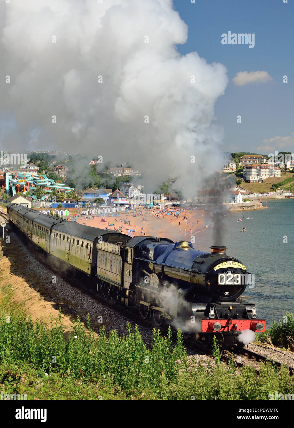 GWR King class locomotive No 6023 King Edward II leaving Goodrington on ...