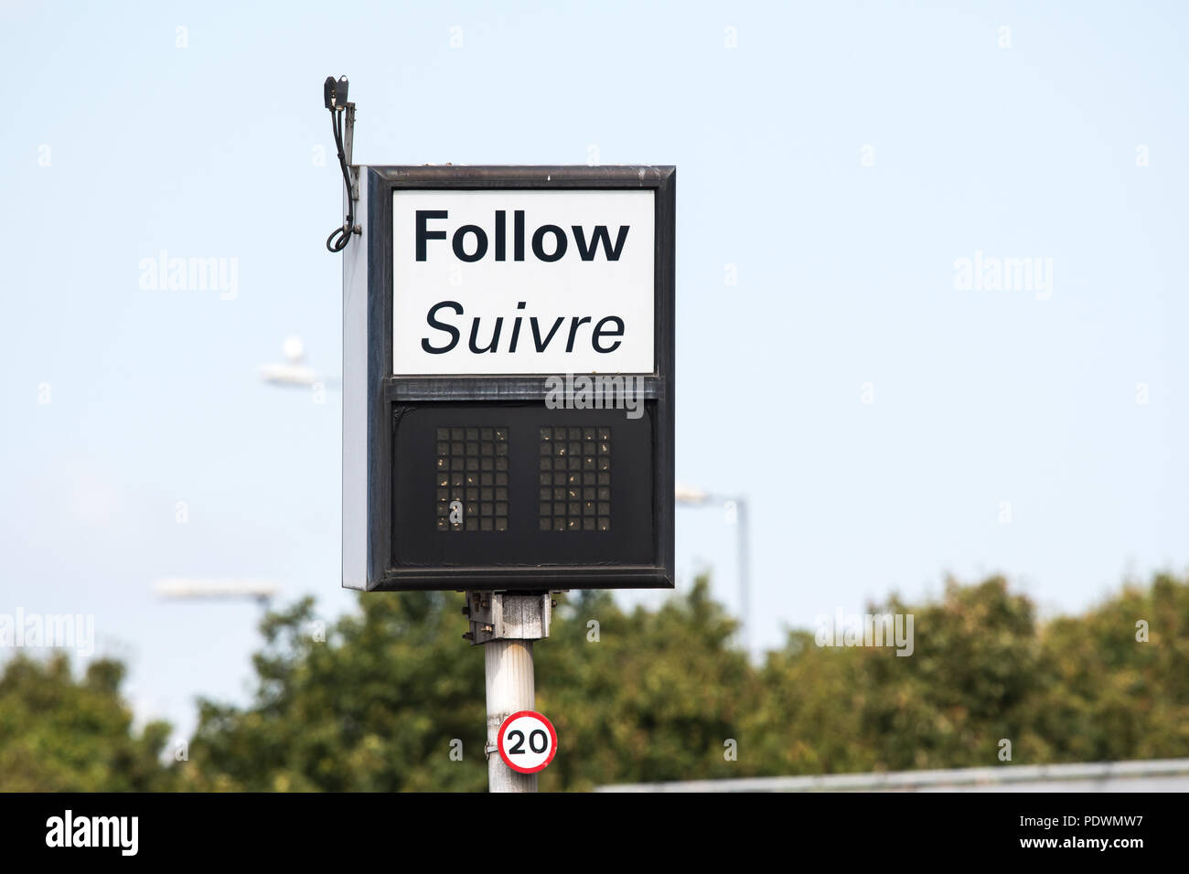 Sign at the front of the car queue before boarding the euro-tunnel ...
