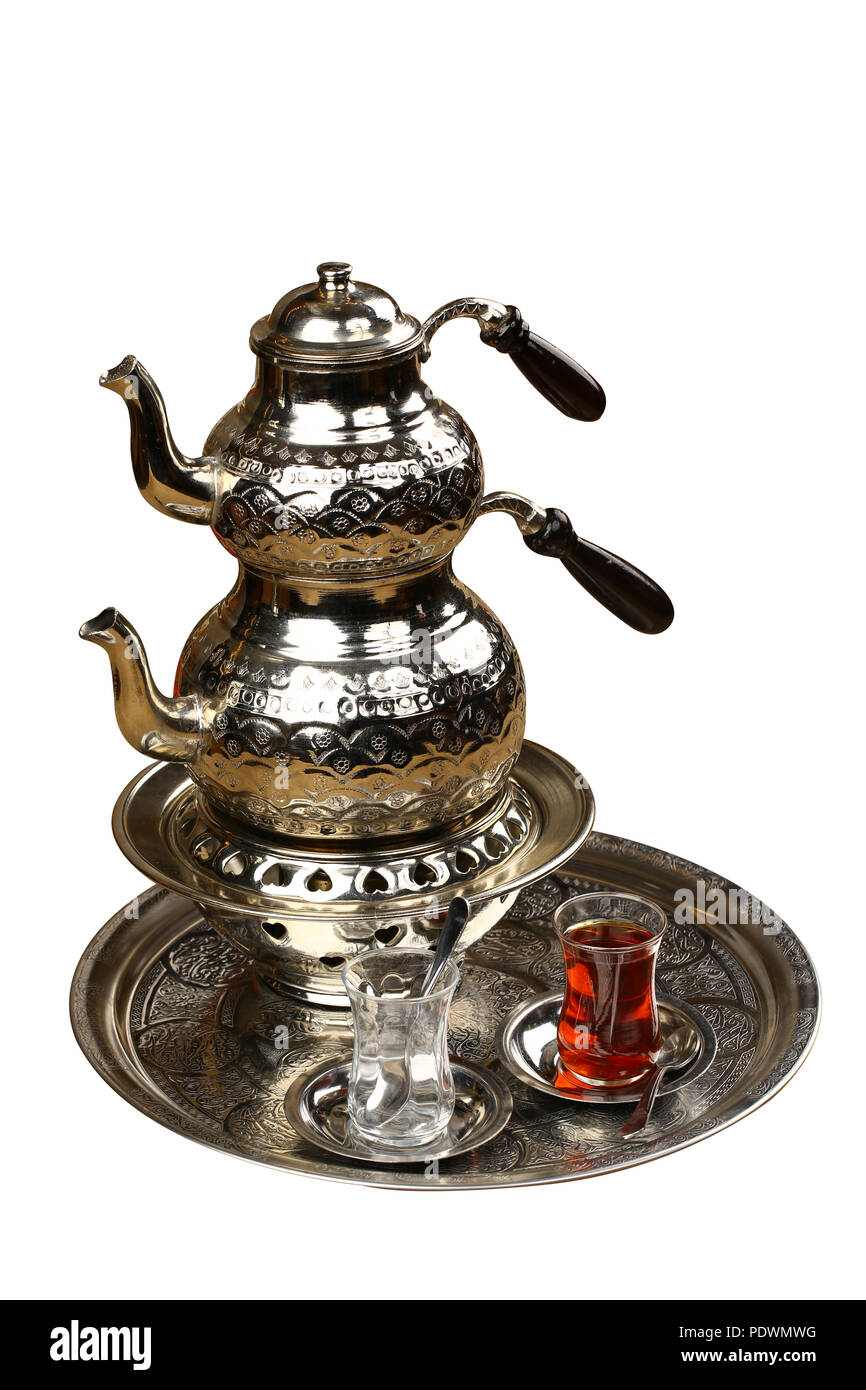 Turkish tea pot with glass of tea Stock Photo - Alamy