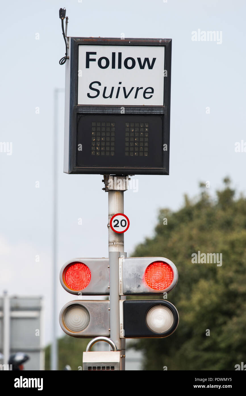 Sign at the front of the car queue before boarding the euro tunnel ...