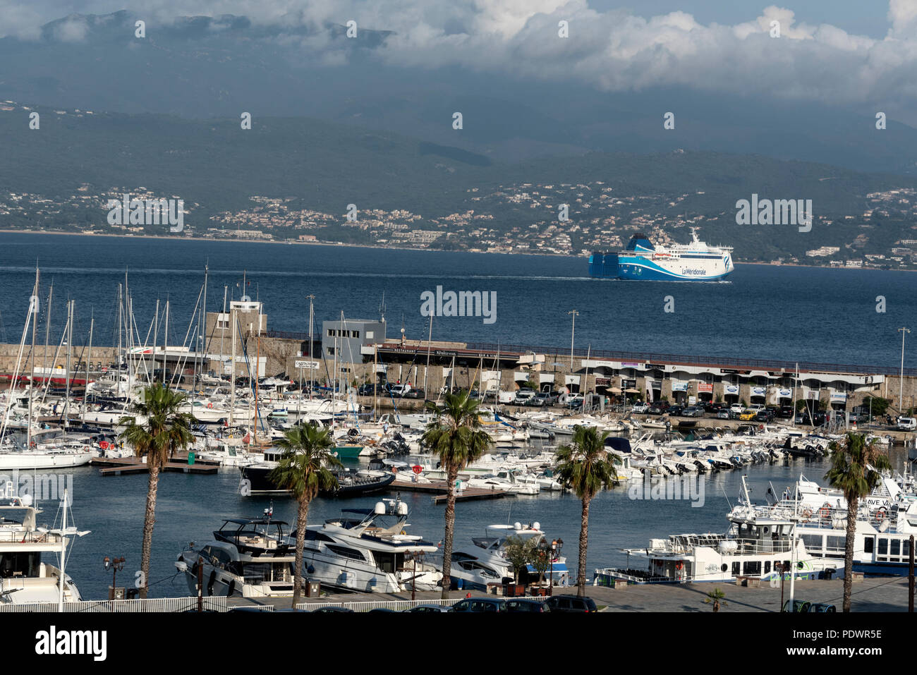 La Meridionale ferry leaving Ajaccio on Corsica, France. The ship ...