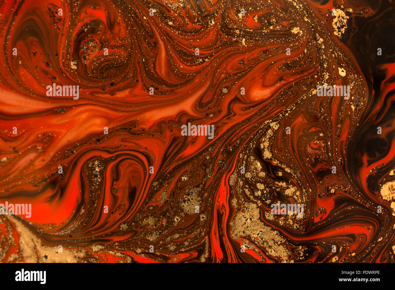 Gold marbling texture design. Red and golden marble pattern. Fluid art ...