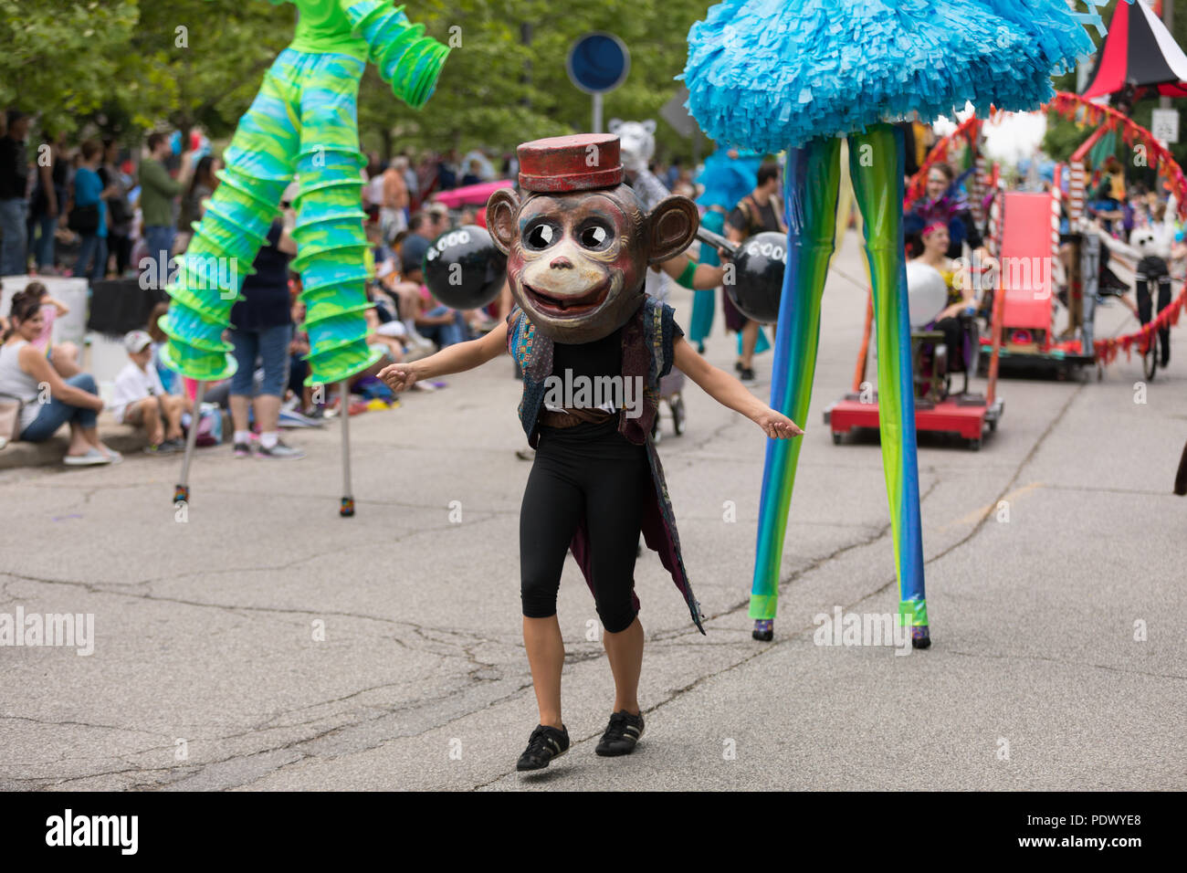 Cleveland, Ohio, USA - June 9, 2018 man wearing a monkey mask At the ...