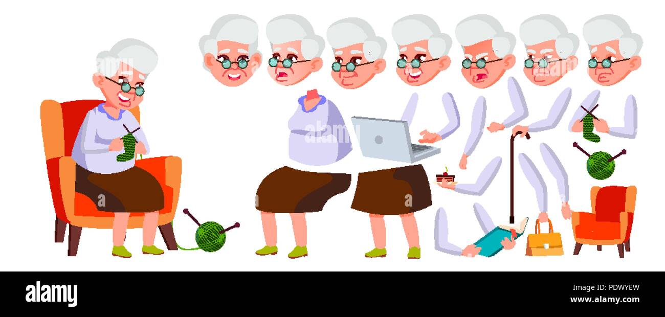 Old Woman Vector. Senior Person Portrait. Elderly People. Aged ...