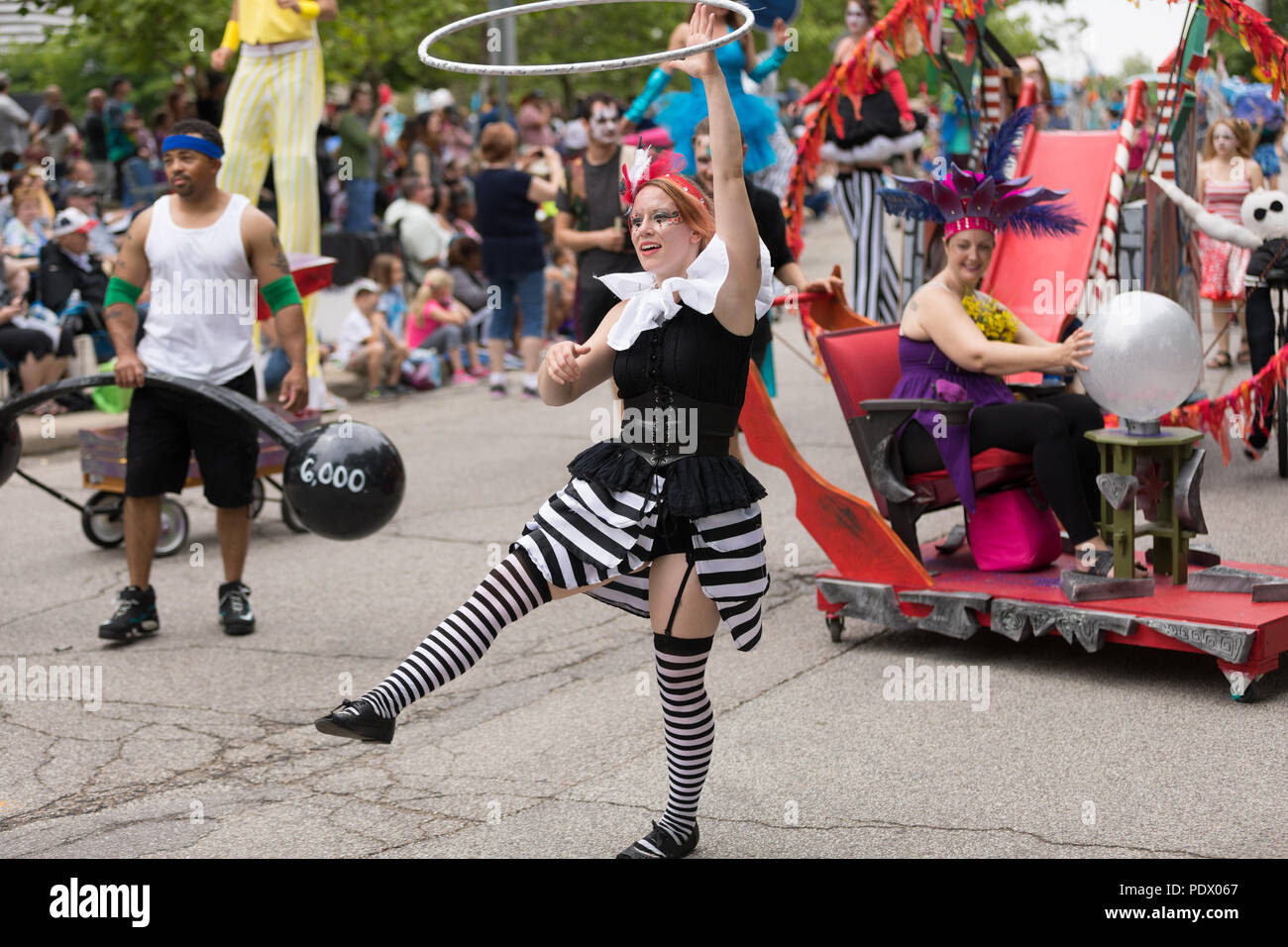 Cleveland, Ohio, USA - June 9, 2018 woman wearing a colorful outfit ...