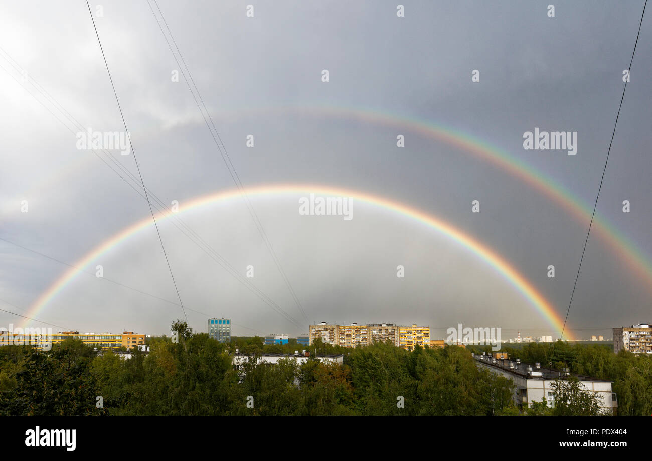 Double rainbow in the sky after summer rain storm on August 7, 2018 ...