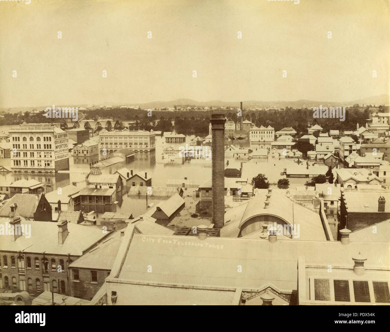 255 StateLibQld 1 241501 View of the city during the floods taken from ...
