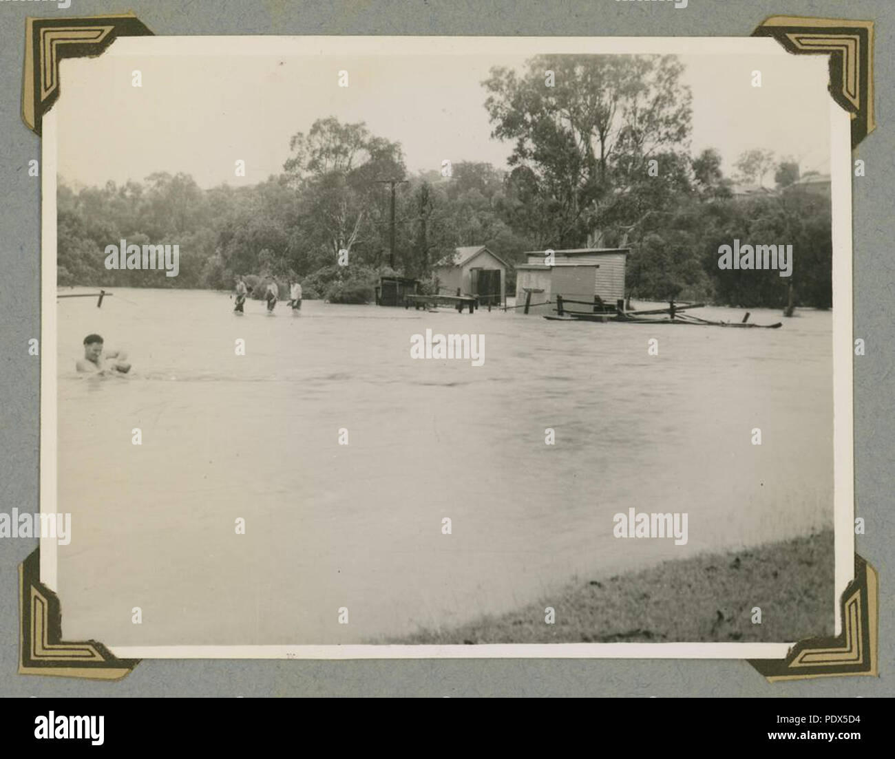 256 StateLibQld 1 246033 Floods over Kalinga pump well, Brisbane, 1950 ...