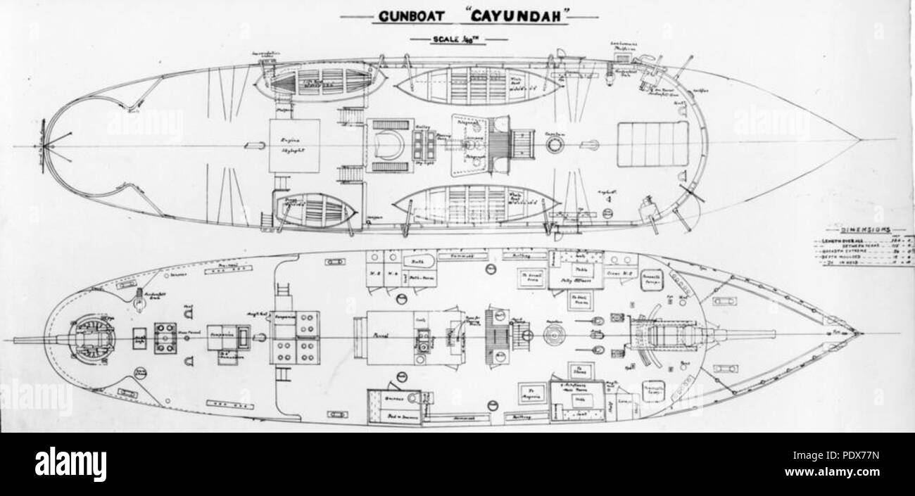 265 StateLibQld 1 41071 Deck plans of the gunboat Gayundah Stock Photo ...